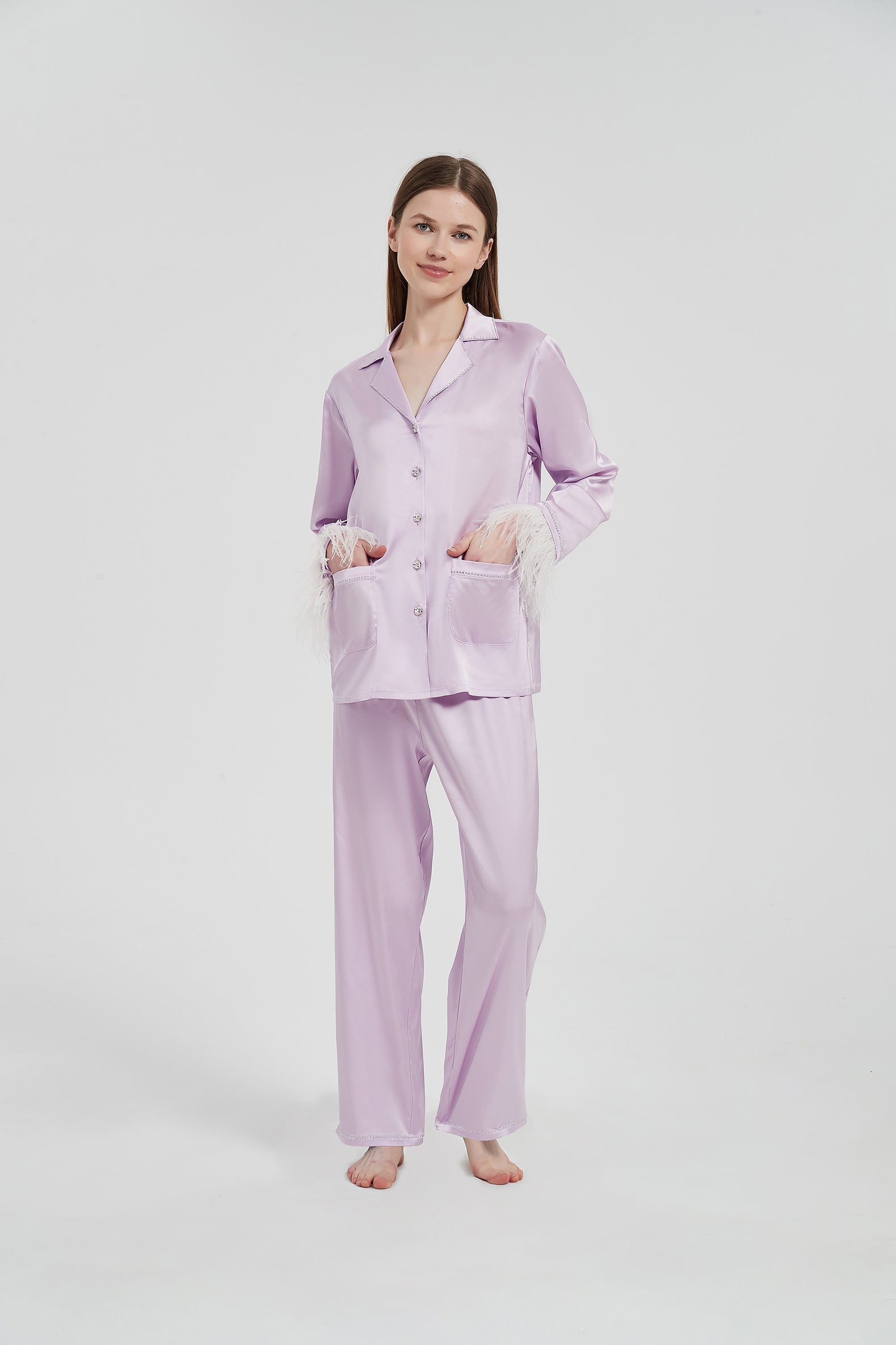 Women's Luxury Purple Silk Pajamas - AVA Set | High Tune – Hightune